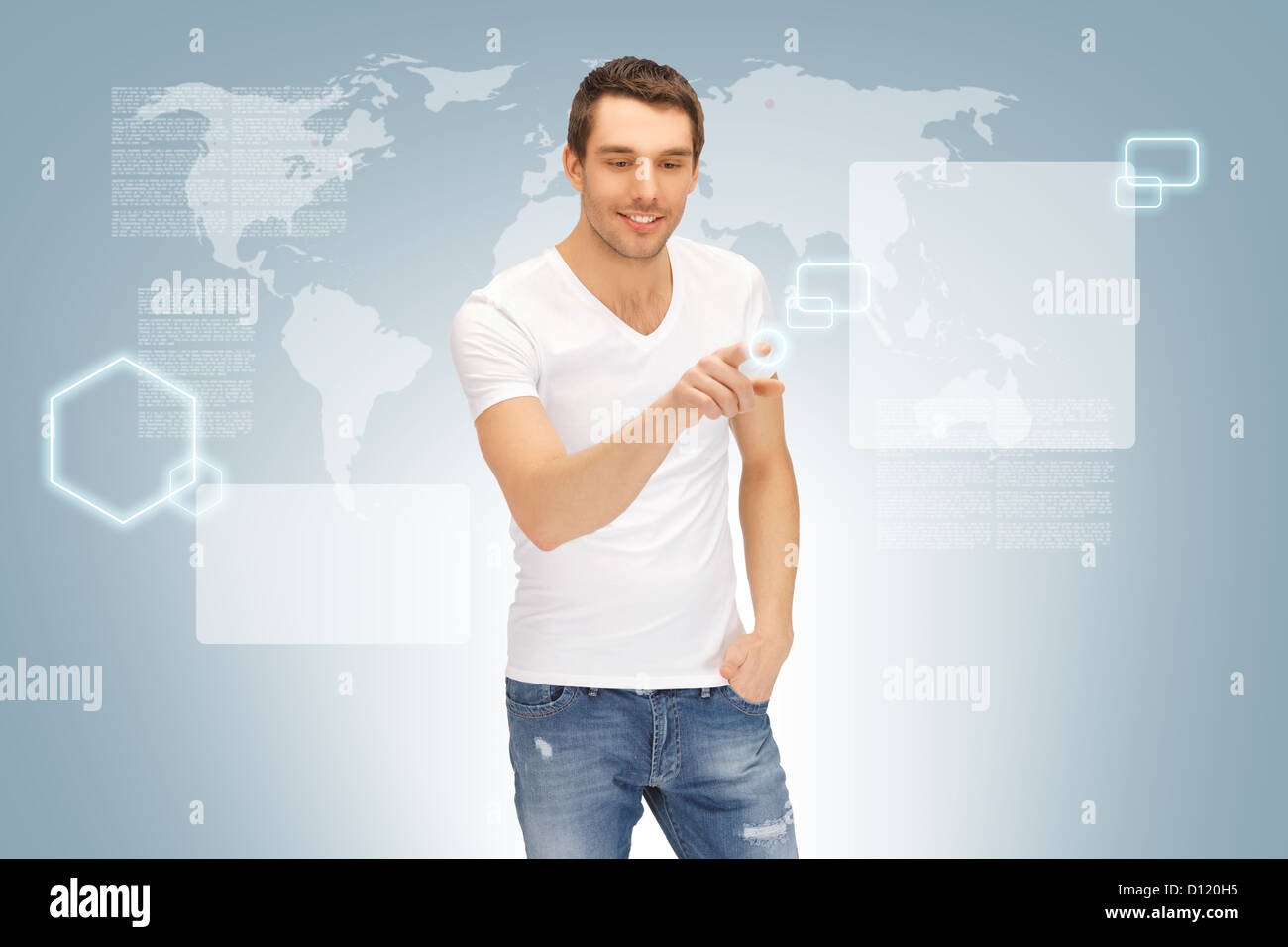 handsome man working with touch screen Stock Photo - Alamy