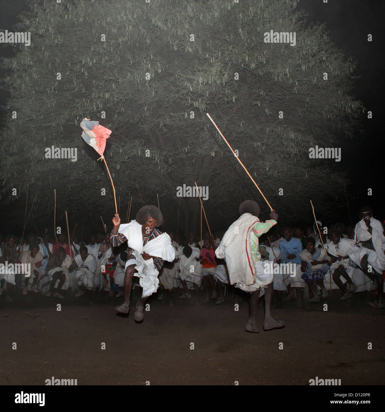 Night Shot Of Two Karrayyu Tribe Men During A Choreographed Stick ...