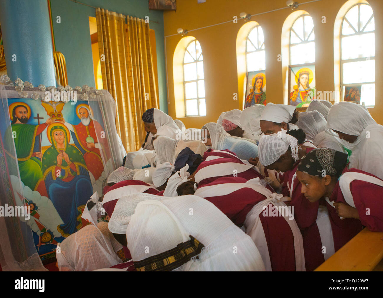 People Bowing During A Nethiopian Wedding In An Orthodox Church, Zway ...