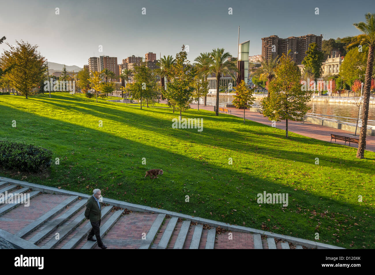 Park in the riverside of Bilbao, Biscay, Basque Country, Spain Stock ...