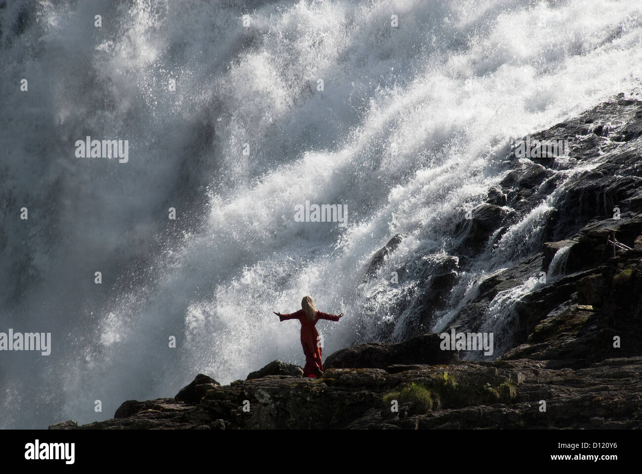 Kjosfossen Waterfall 305 feet free fall Flam Railway Norway Europe ...