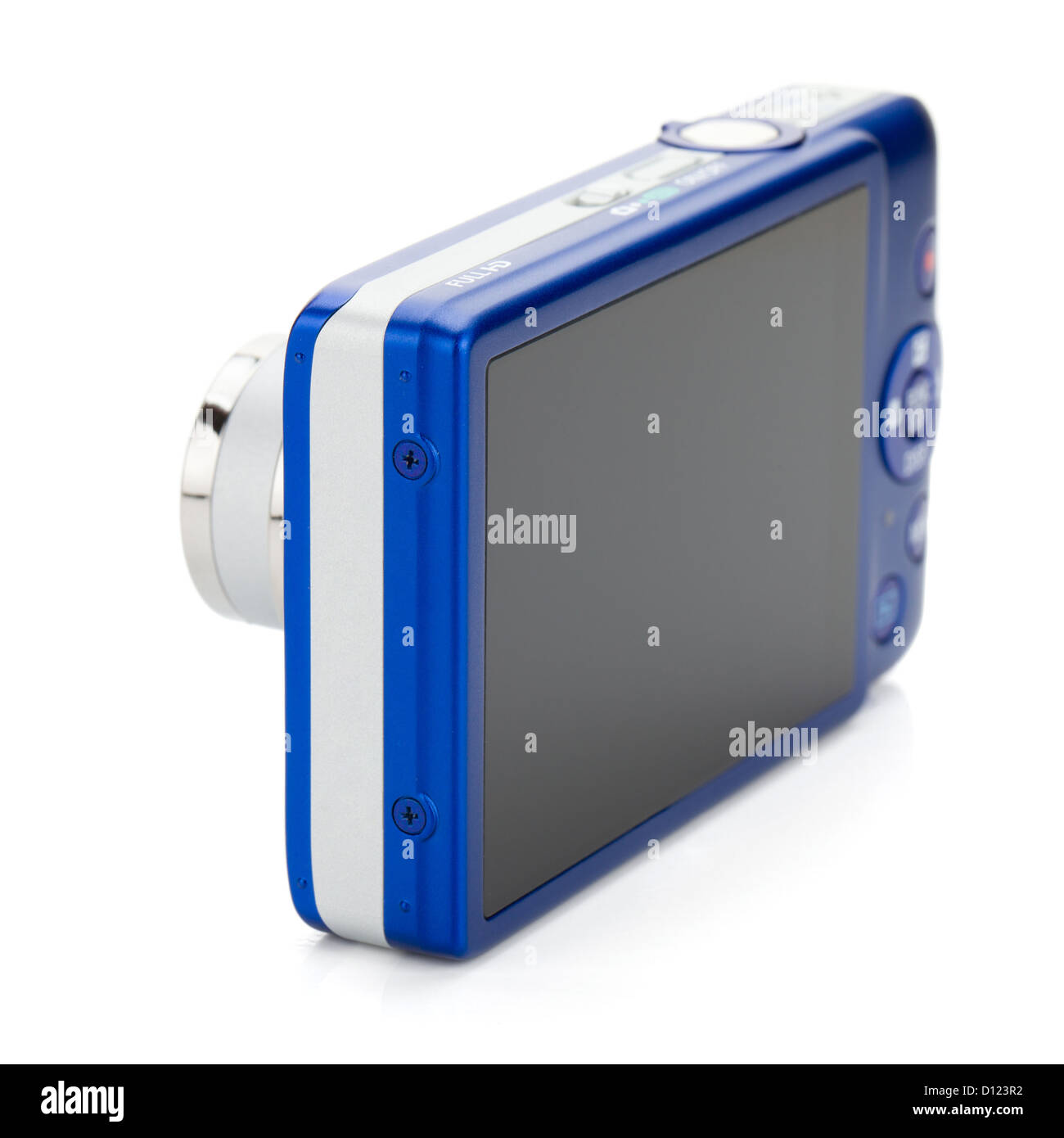 Blue compact camera. Rear view. Isolated on white background Stock ...