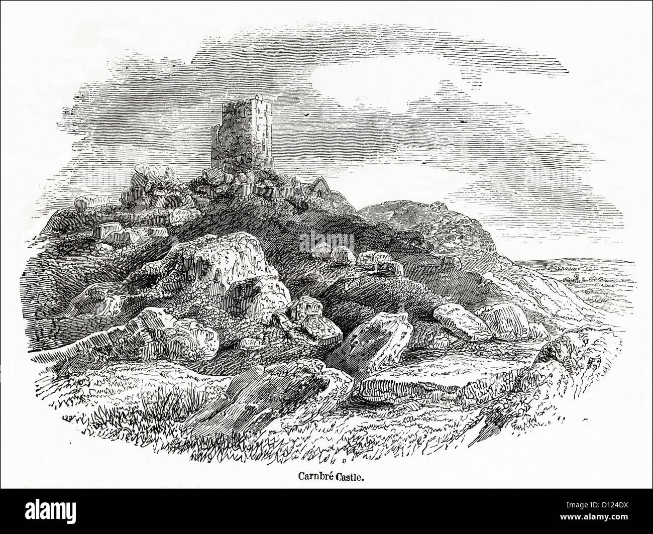 Carnbre Castle near Truro Cornwall England UK. Victorian woodcut ...