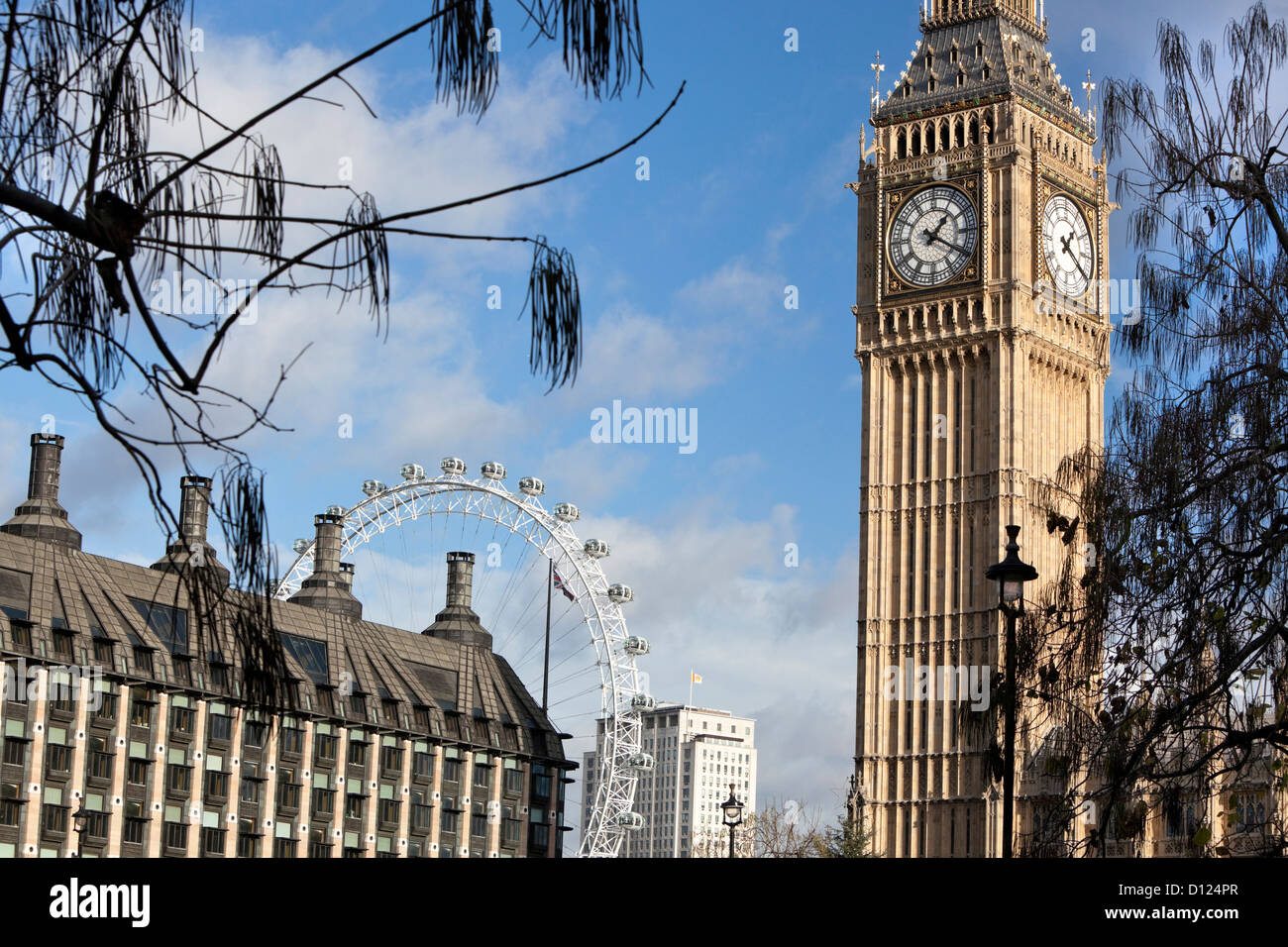 Elizabeth Tower (aka Big Ben), Portcullis House and the London Eye ...