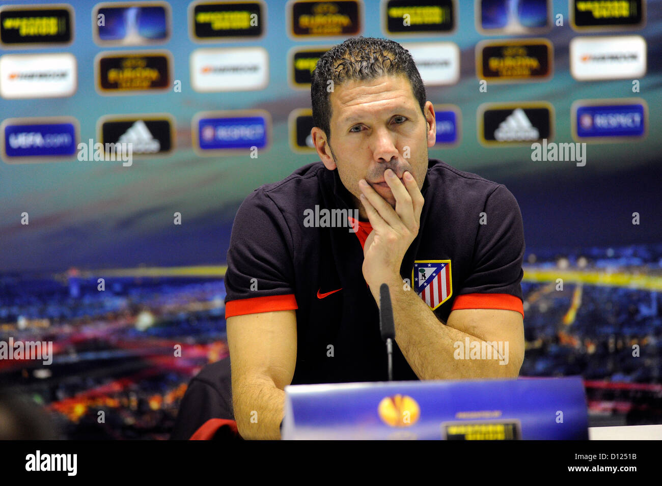 Atletico Madrid coach Diego Simeone speaks at a press conference prior ...