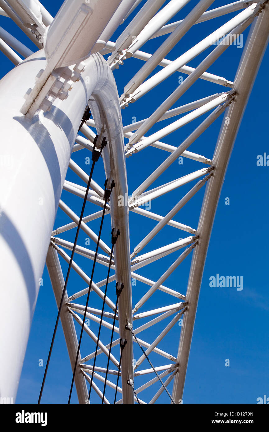 White Pedestrian Modern Bridge Supports against Blue Sky Stock Photo ...