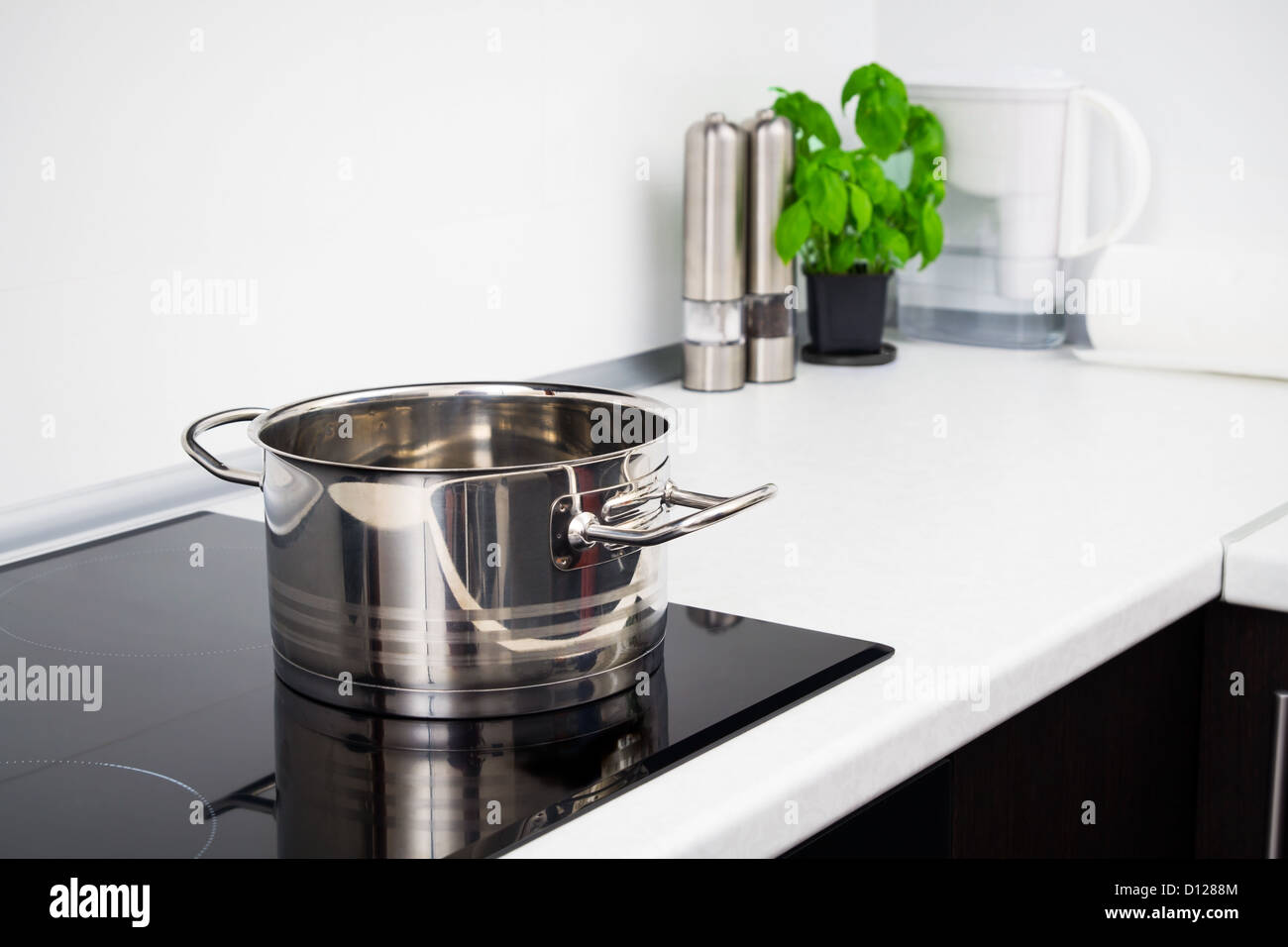 Pot in modern kitchen with induction stove Stock Photo - Alamy