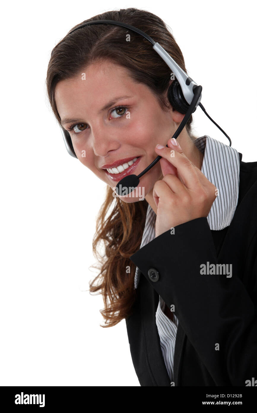 Secretary wearing a headset Stock Photo - Alamy