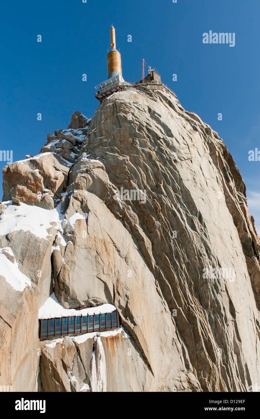 Lookout Point On The Peak Of A Mountain Against A Blue Sky; Chamonix ...