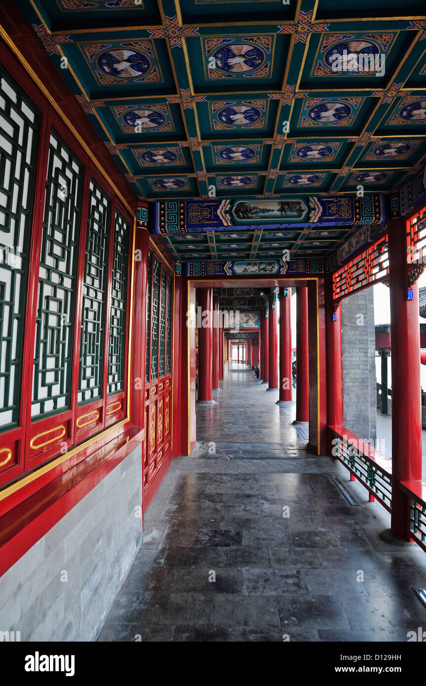 Colourful Ornate Building With Red Pillars; Beijing China Stock Photo ...
