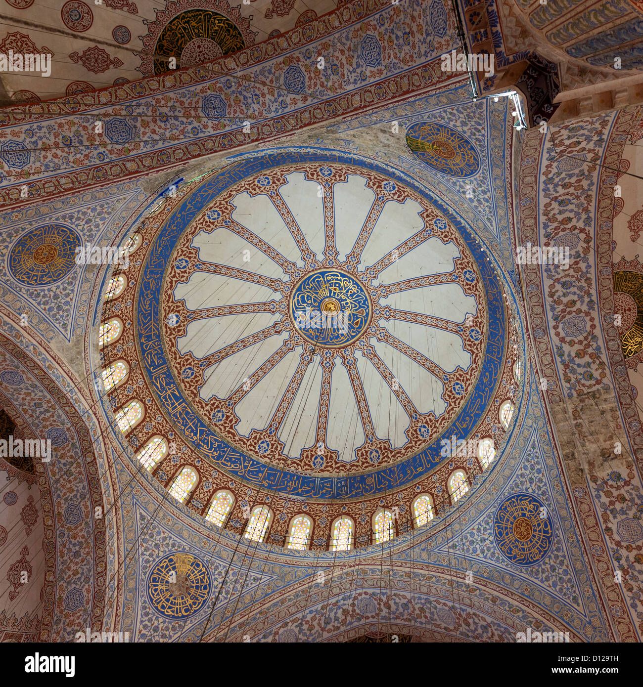 Ornate And Colourful Domed Ceiling In Side The Sultan Ahmed Mosque ...