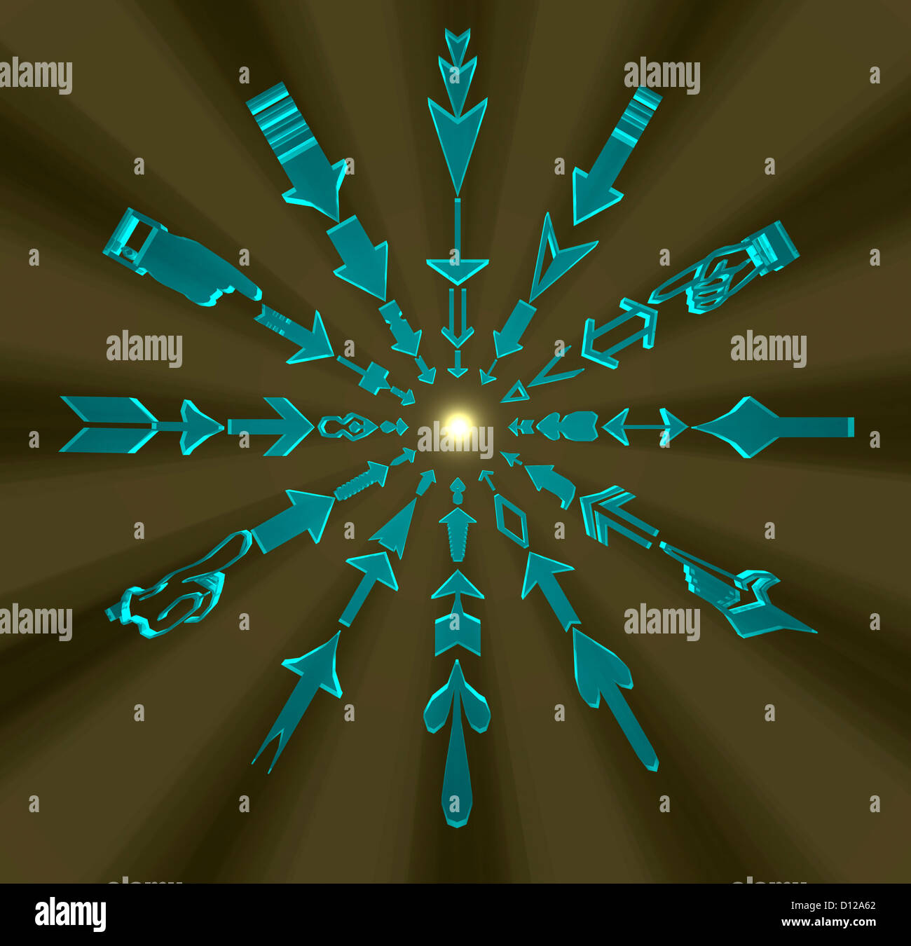 A unique variety of transparent pointers and arrows all direct the view ...