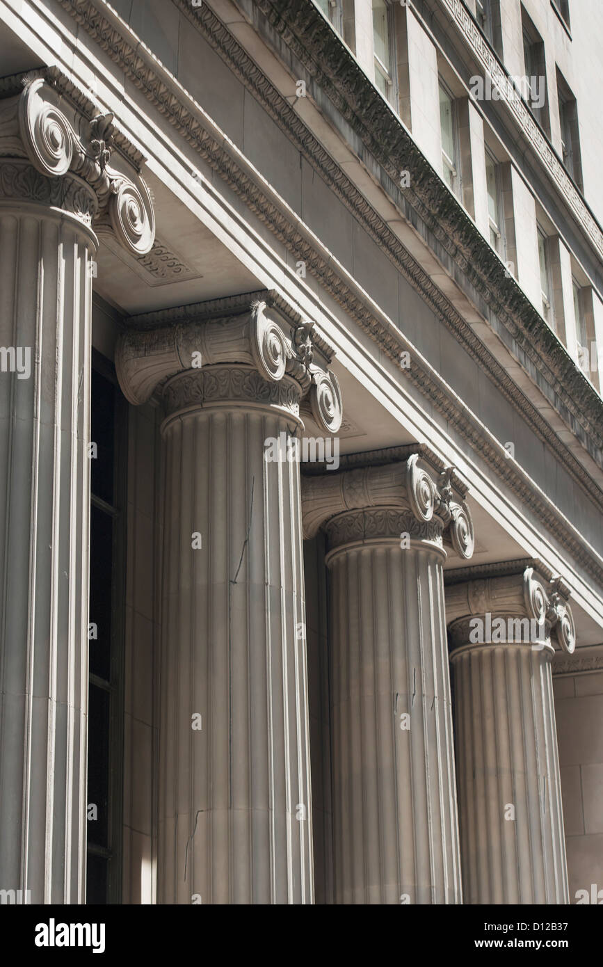 Scroll Design On The Tops Of Columns On A Building Facade; Chicago ...