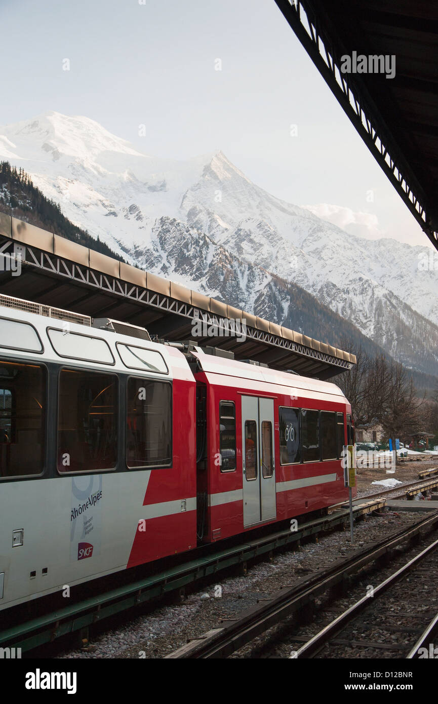 A Train On The Tracks In The Train Station; Chamonix-Mont-Blanc Rhone ...