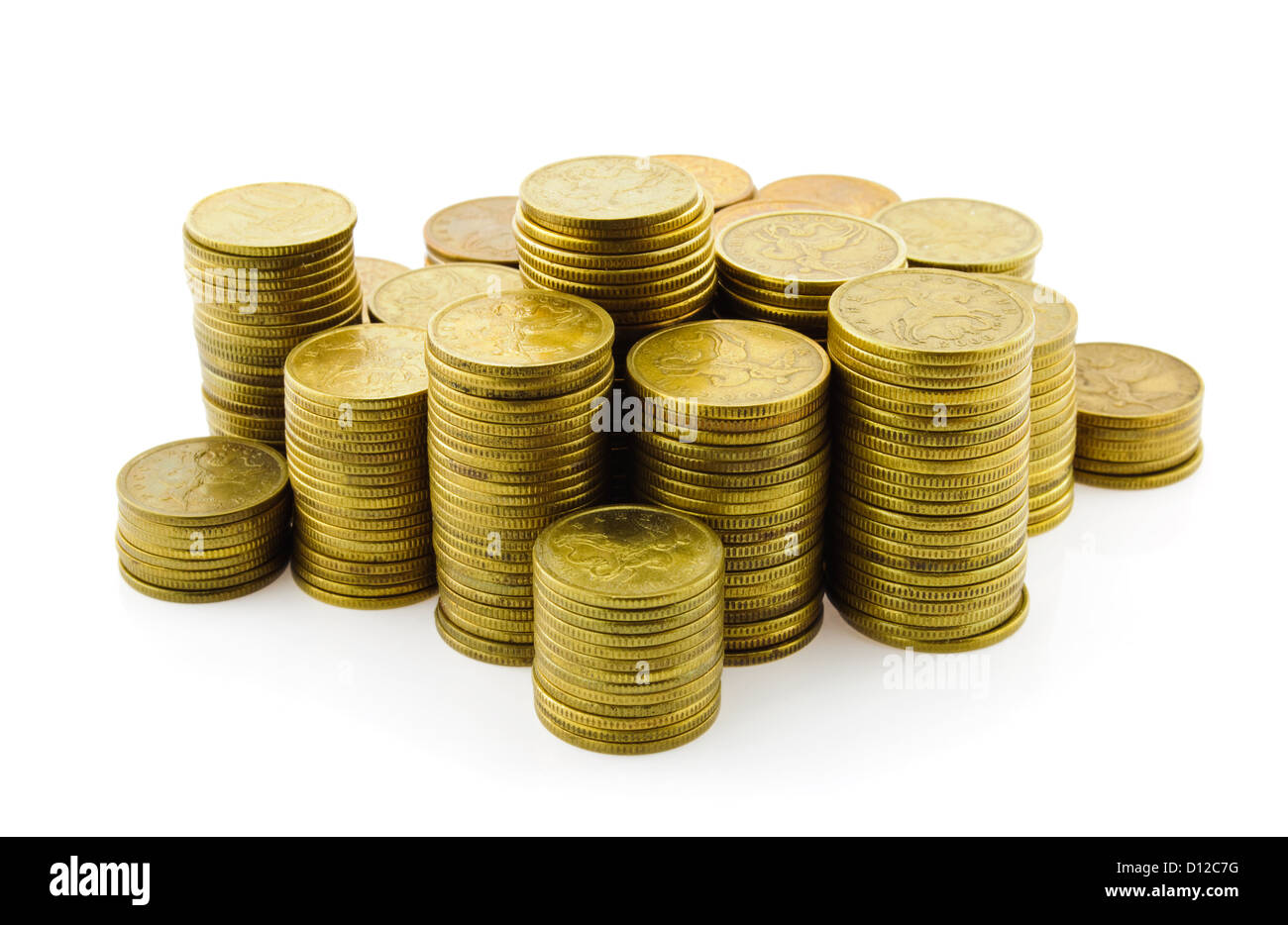 columns of the coins isolated on white background Stock Photo - Alamy