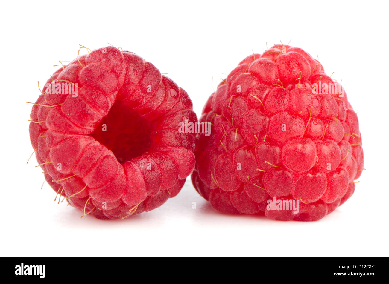 Ripe red raspberry on white background Stock Photo - Alamy