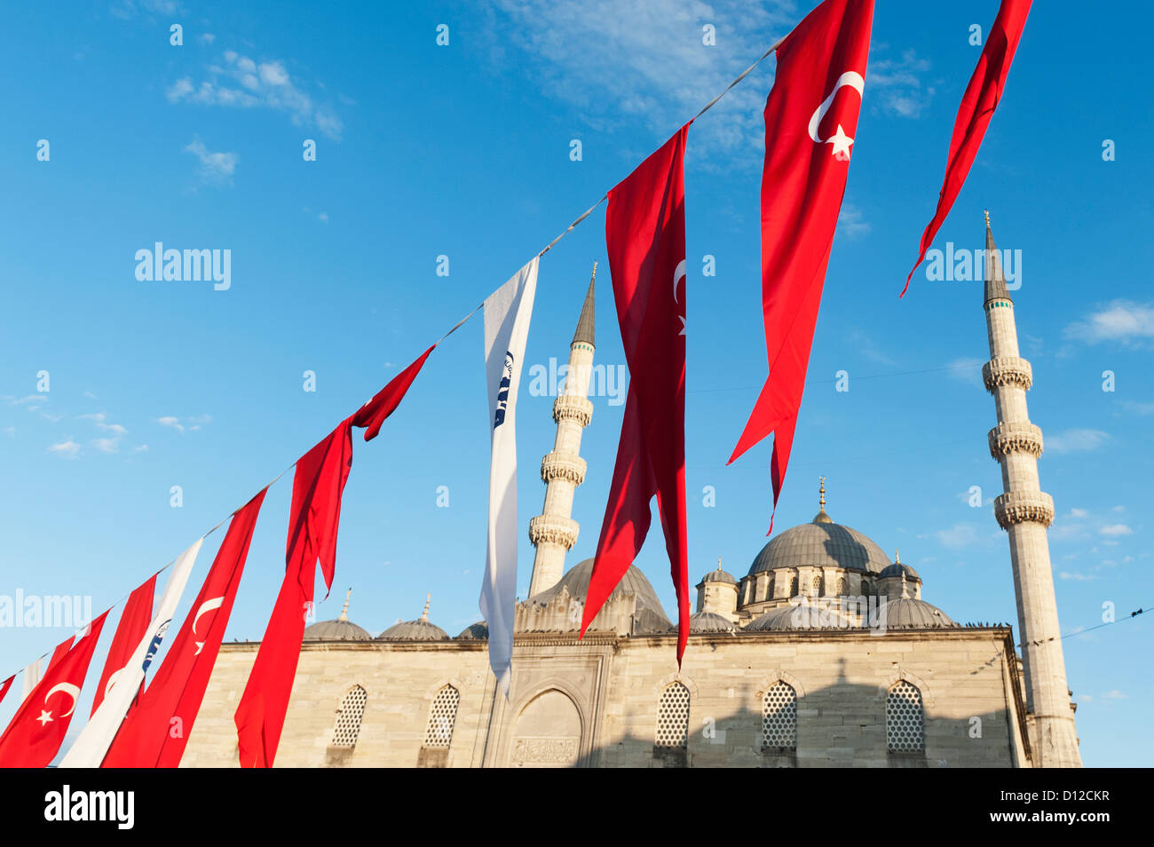 Flags Flying In Front Of The New Mosque; Istanbul Turkey Stock Photo ...