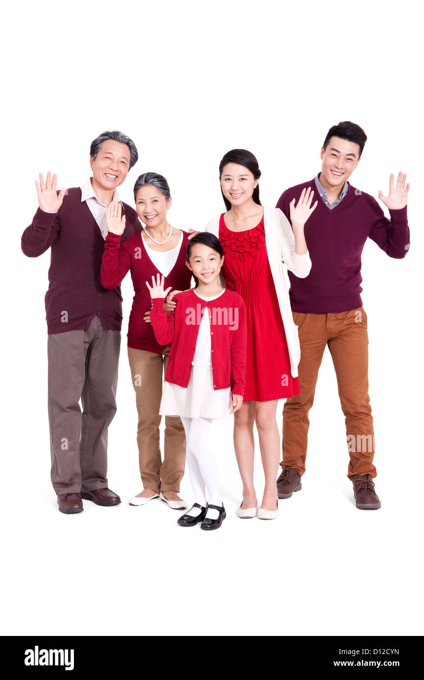 Happy family waving Stock Photo - Alamy