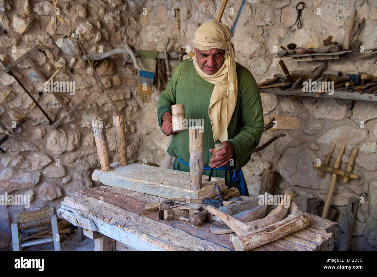 Palestinian carpenter work with traditional tools in Nazareth Village ...