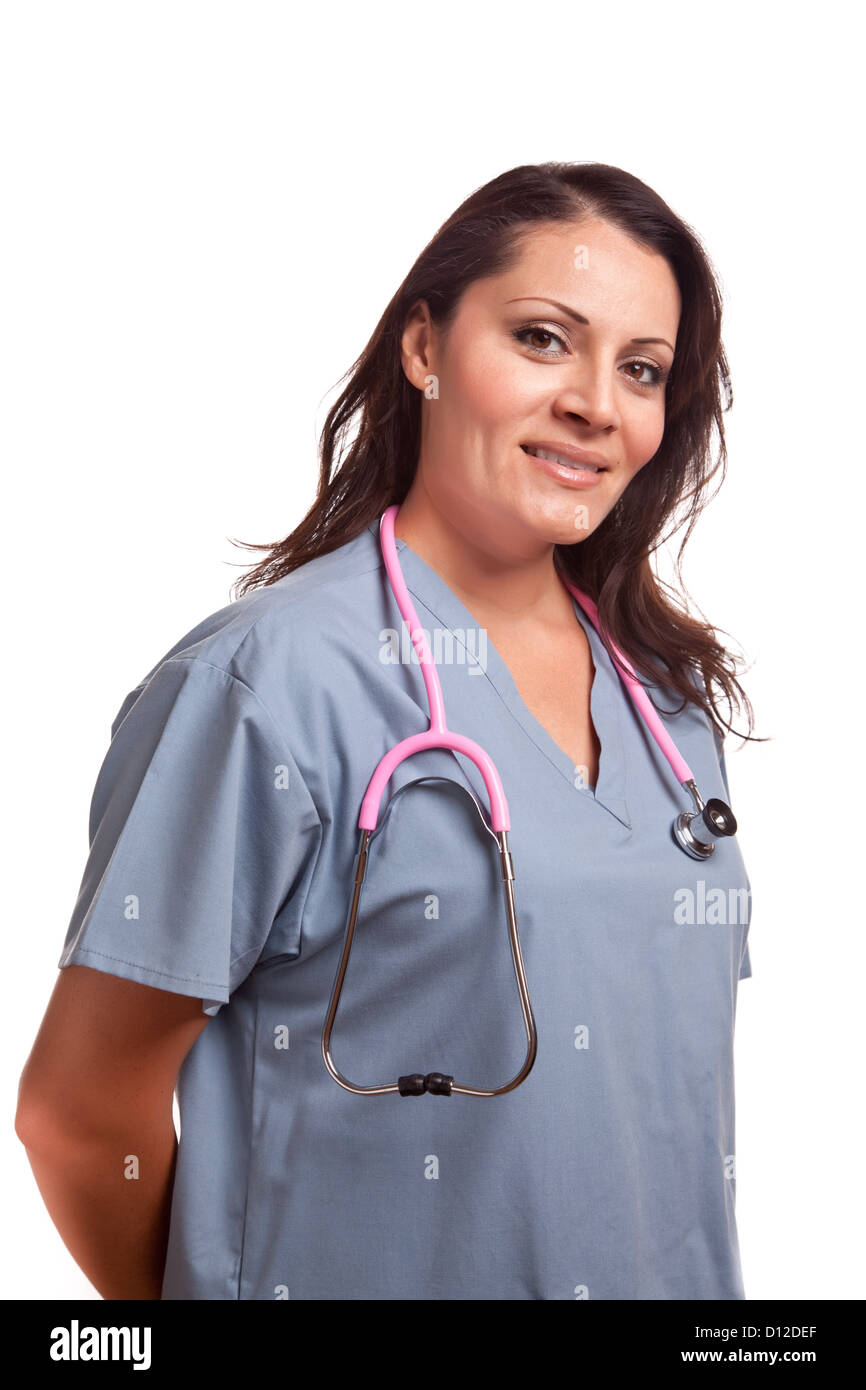 Attractive Female Hispanic Doctor or Nurse Isolated on a White ...