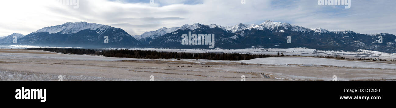 Winter panorama of the Wallowa Valley and Wallowa Mountains, Oregon ...