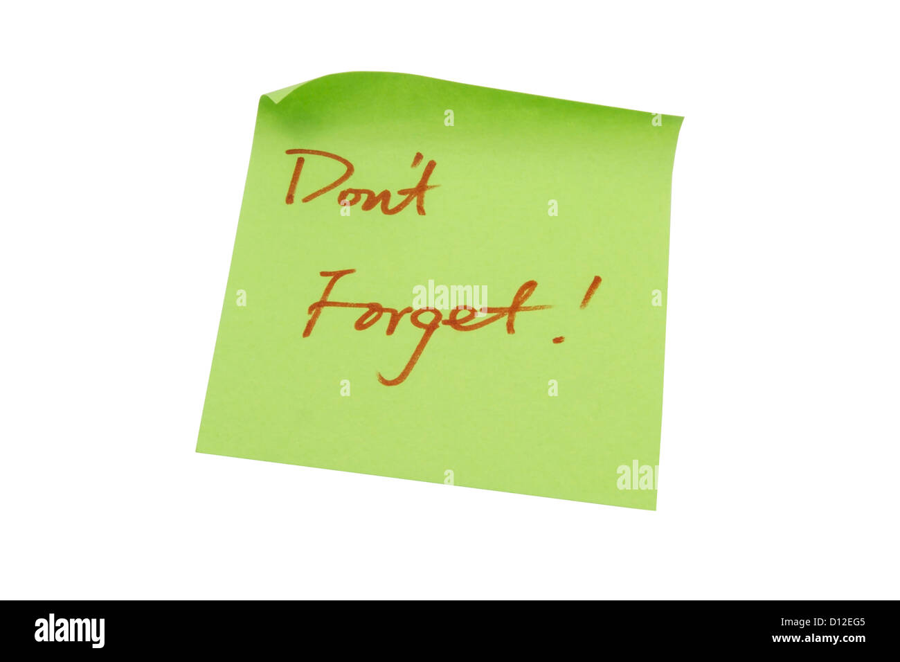 Green memo paper isolated on white background Stock Photo - Alamy