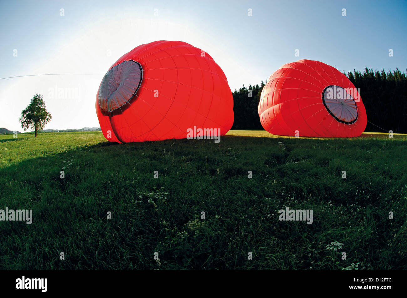 Germany, Bavaria, View of hot air balloons in meadow Stock Photo - Alamy
