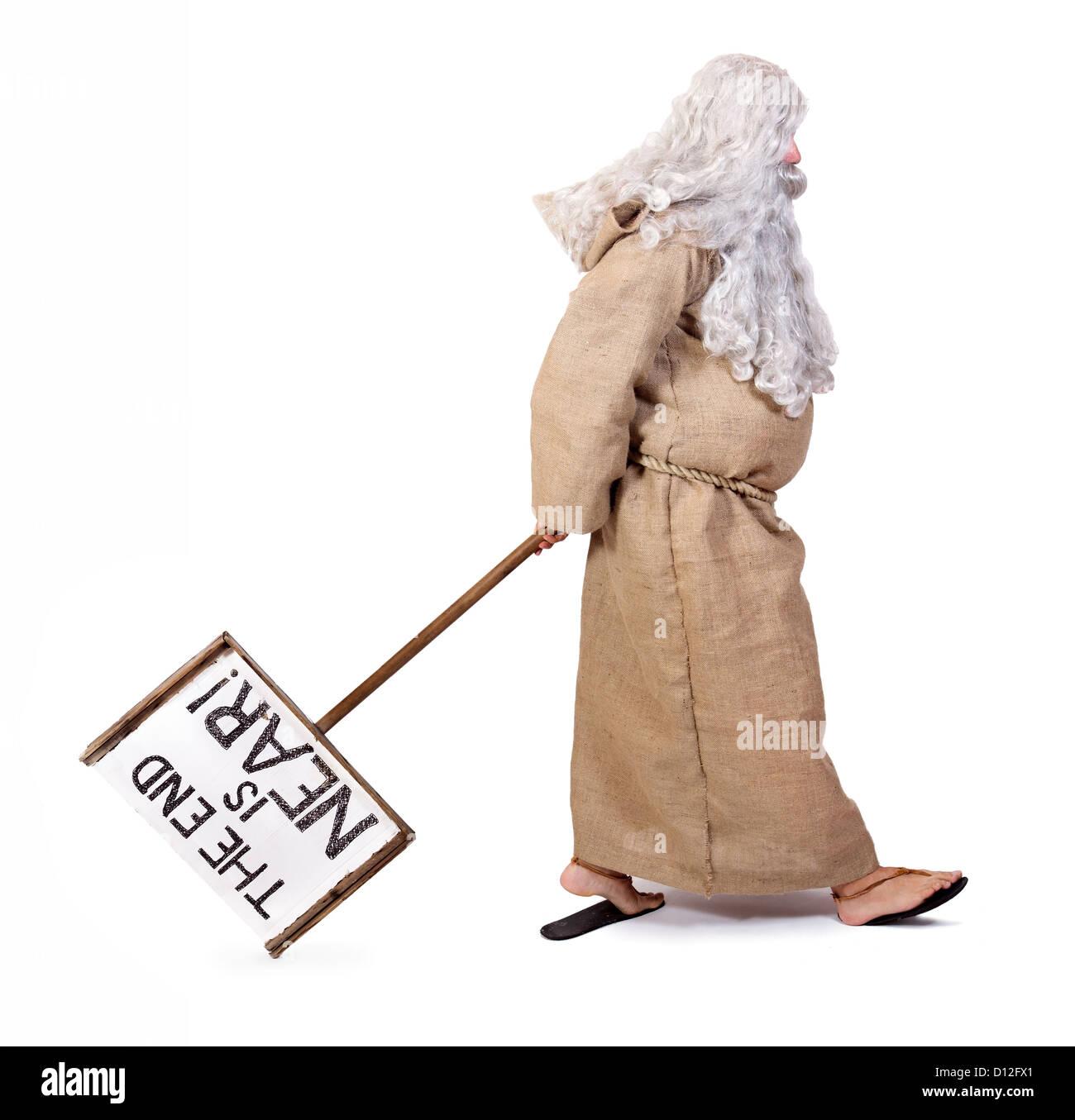 visionary with a sign of the end is near Stock Photo - Alamy