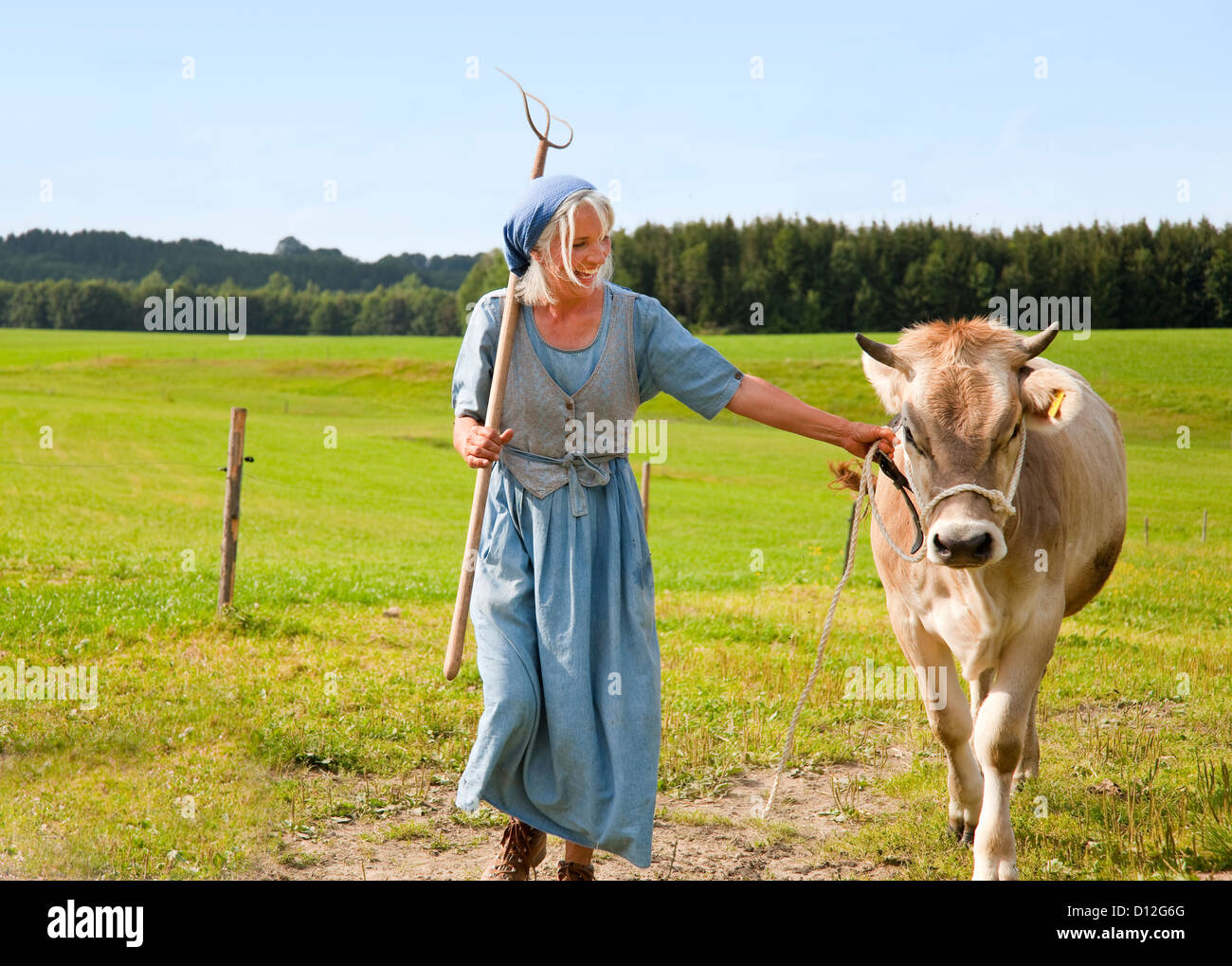 Woman Standing Cow On Farm High Resolution Stock Photography and Images ...