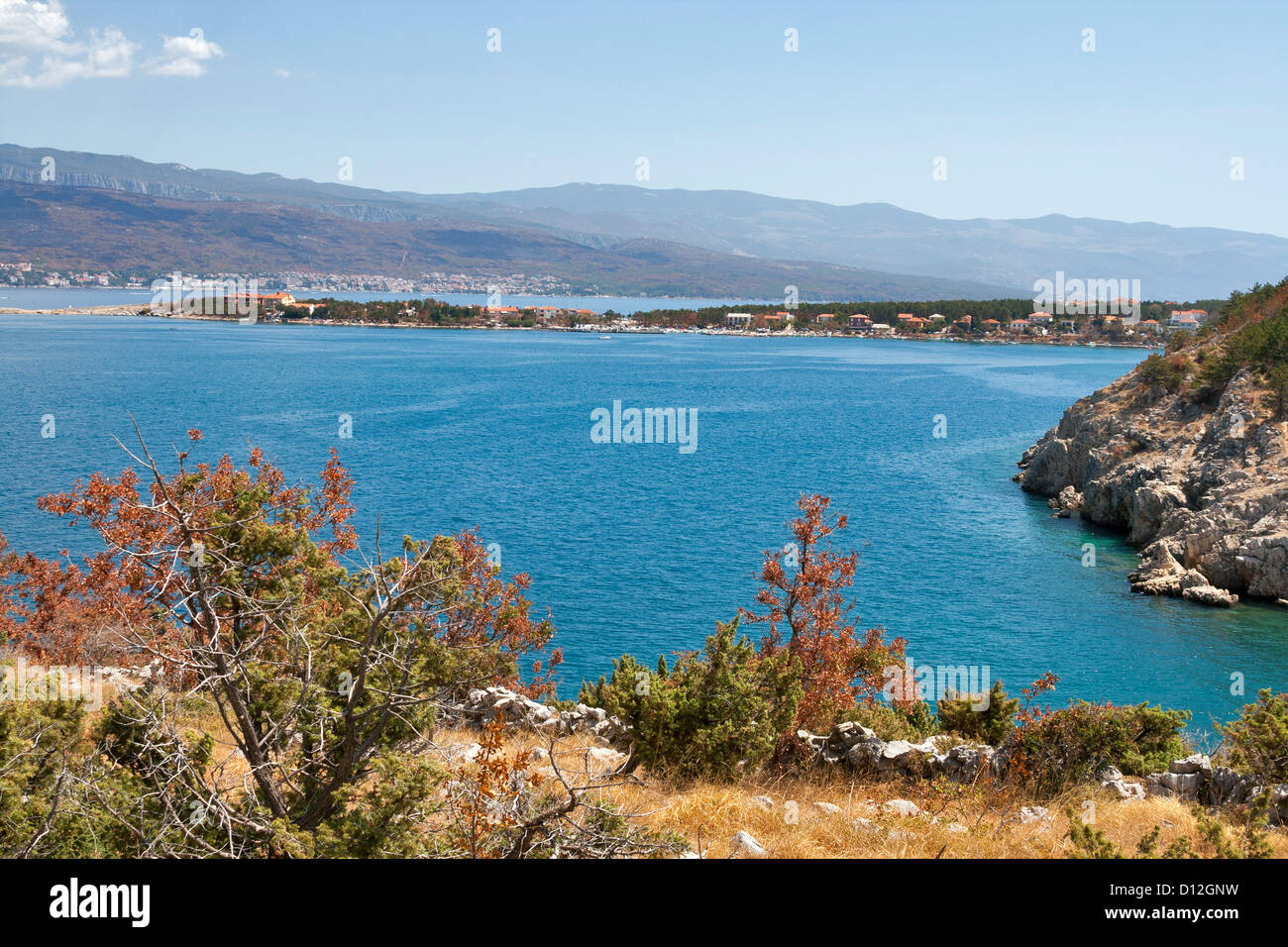 Silo village seaside and harbor in front of Crikvenica town on island ...