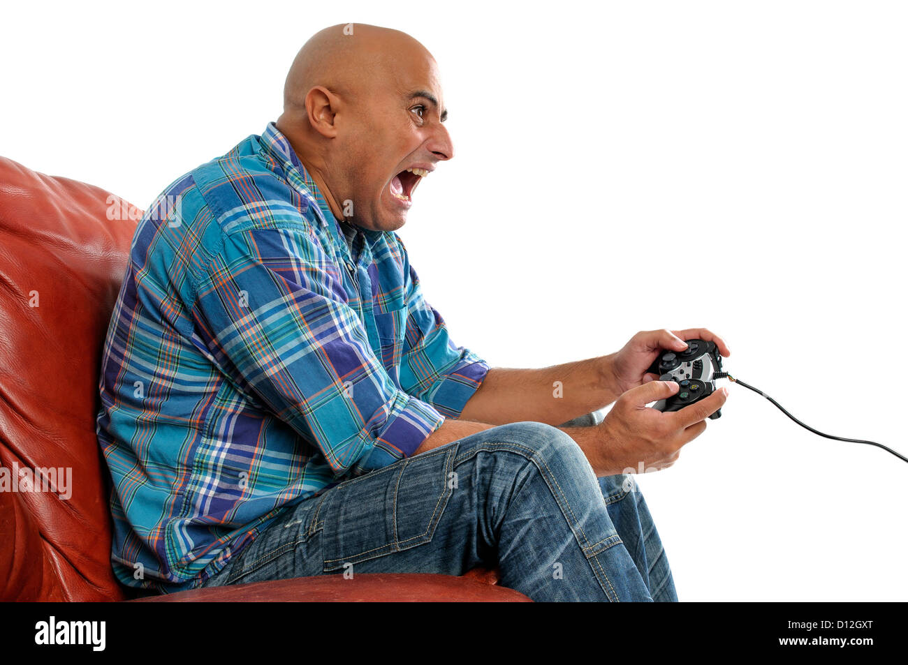 Man playing video games isolated in white Stock Photo - Alamy