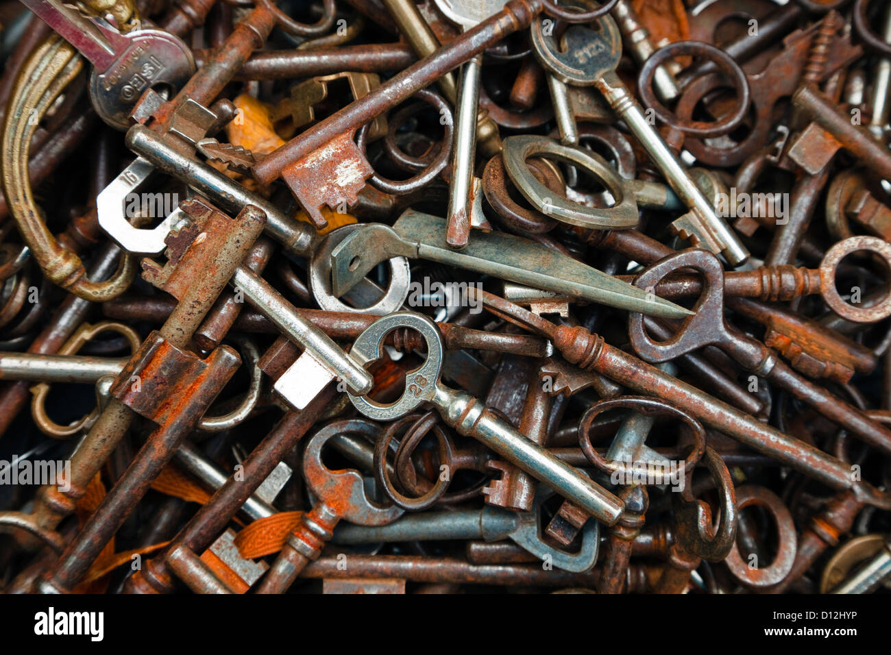 Selection of old and rusting keys for sale at the street market in ...