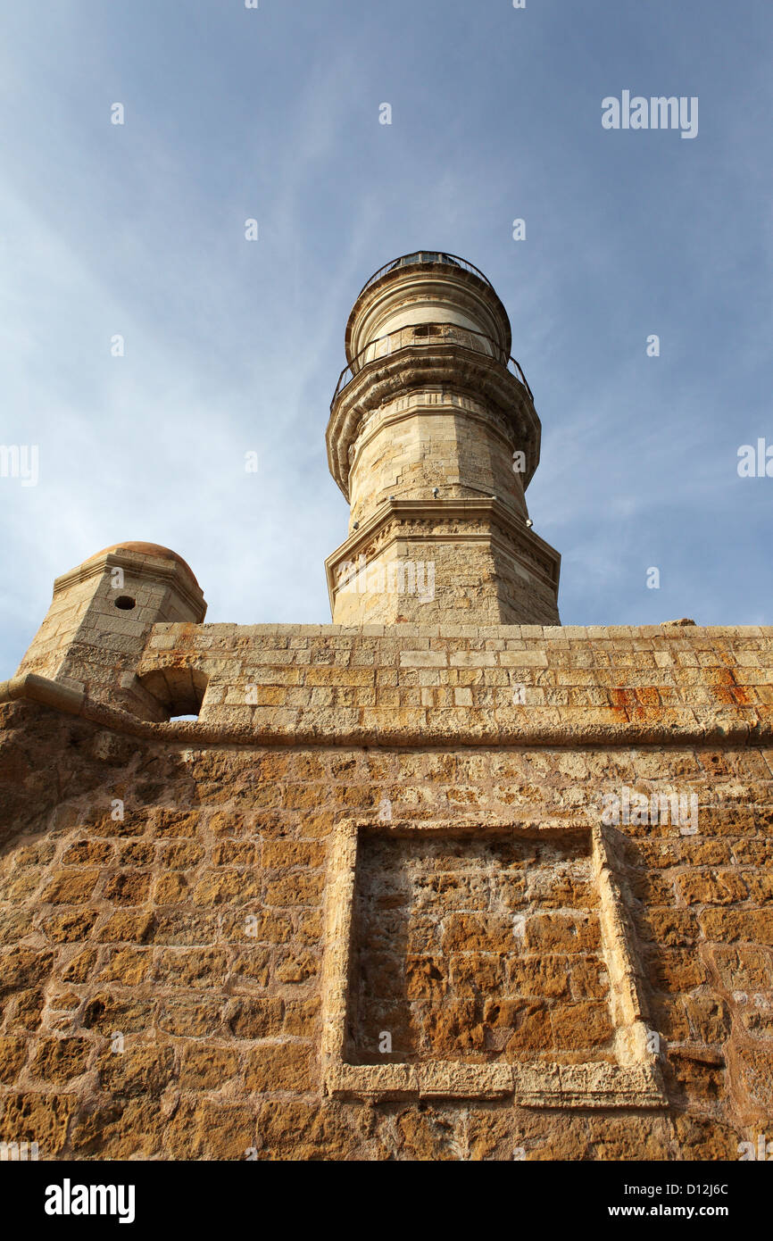 The Lighthouse at the Venetian Harbour of Chania on Crete, Greece Stock ...