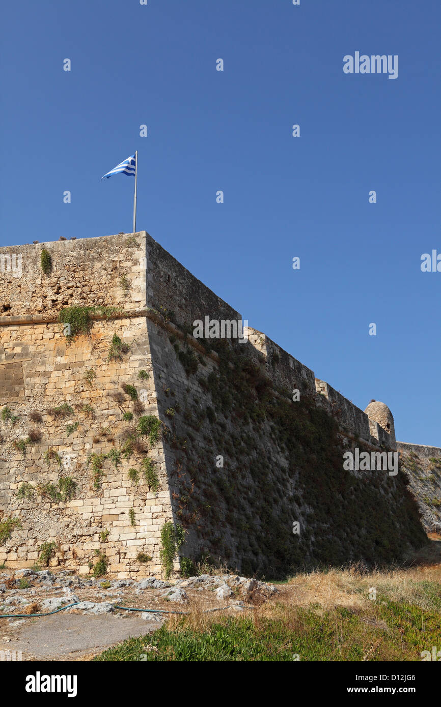 A Greek flag flies from the walls of the Fortezza (the fortress) in the ...