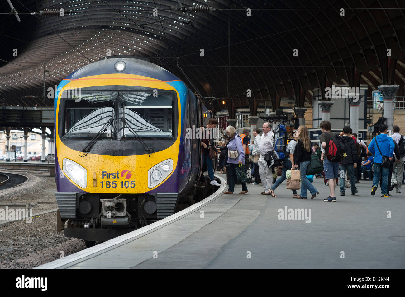 People boarding a First TransPennine Express train at York Railway ...