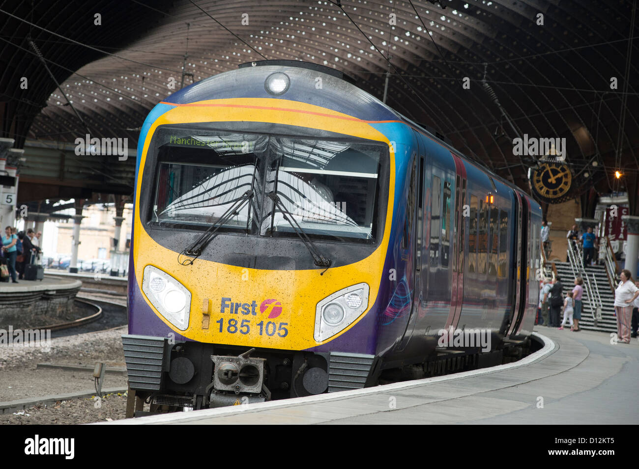 First Transpennine Express Class 185 passenger train waiting at a ...