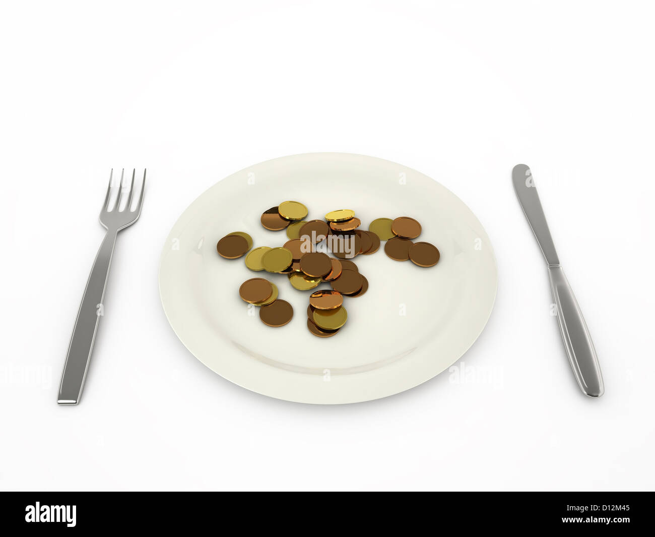 Coins in a plate isolated on a white background Stock Photo - Alamy