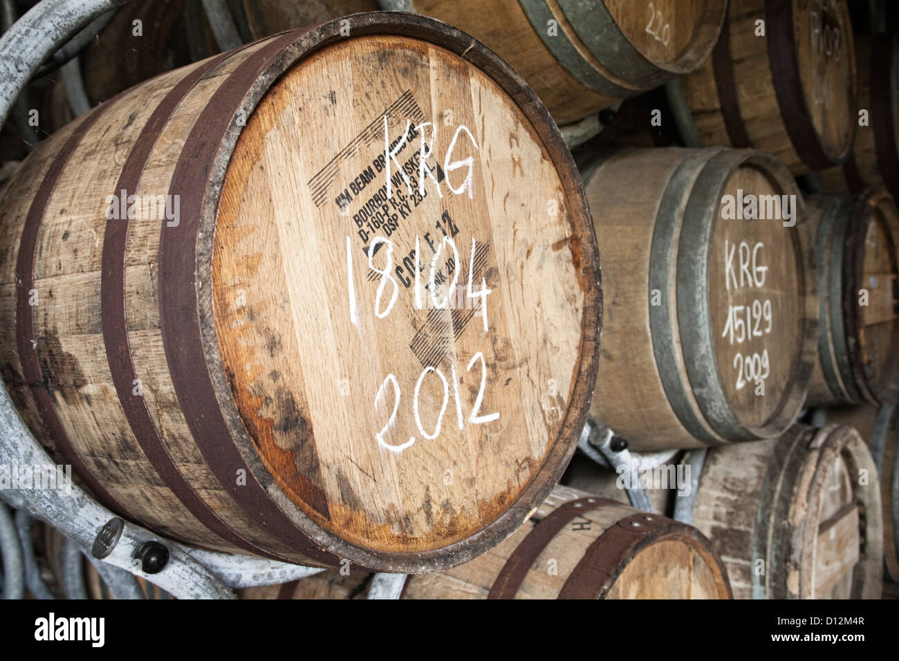 A view of some of the casks of Whisky stored in the warehouse at the ...