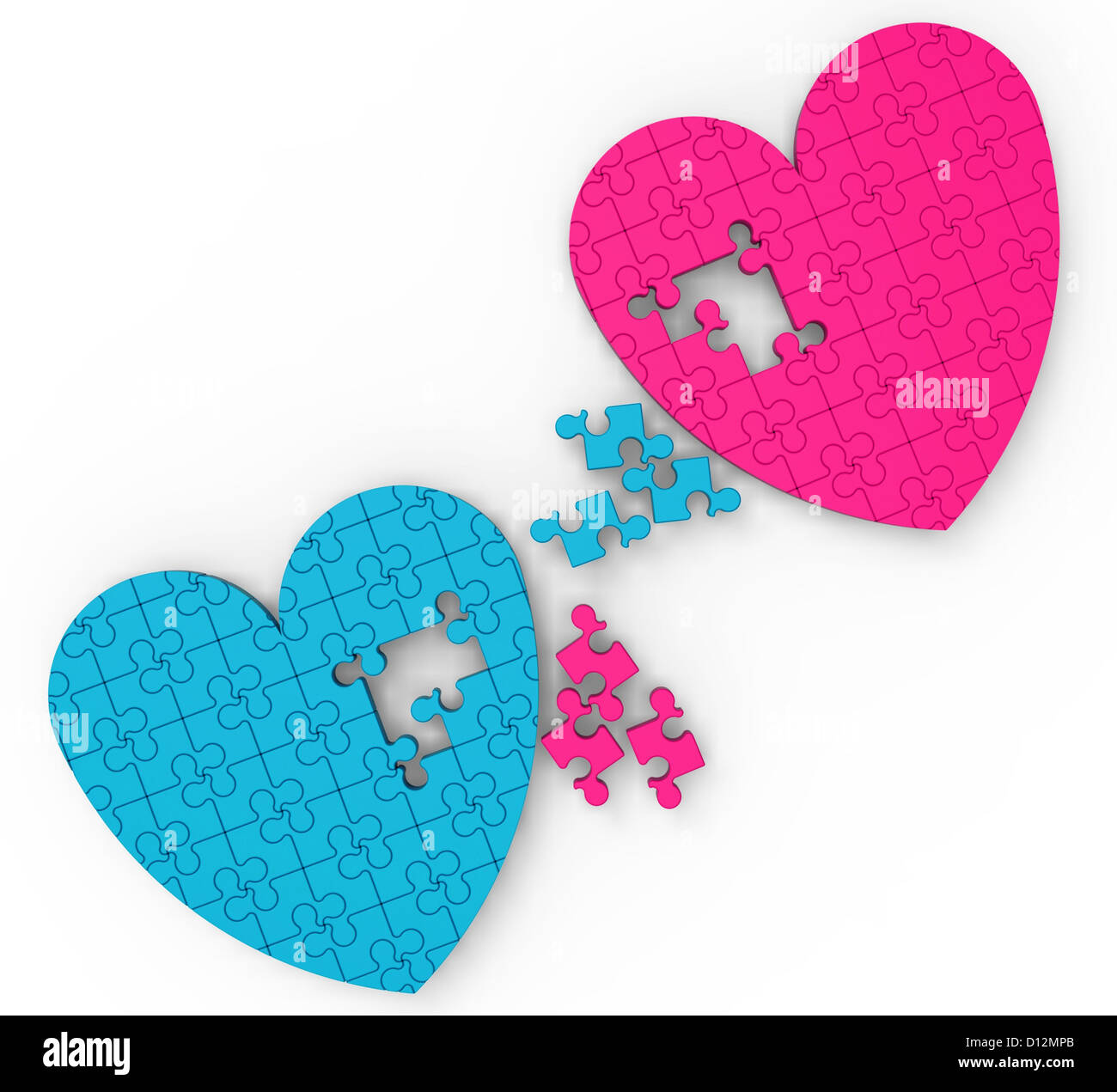 Two Hearts Puzzle Shows Romance, Commitment And Relations Stock Photo ...