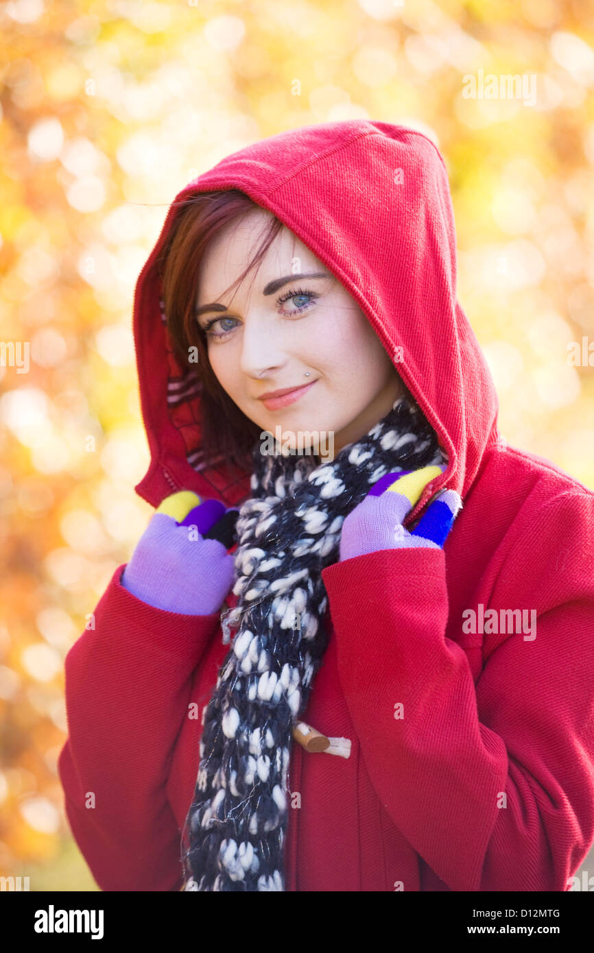 Girl red duffel coat hi-res stock photography and images - Alamy