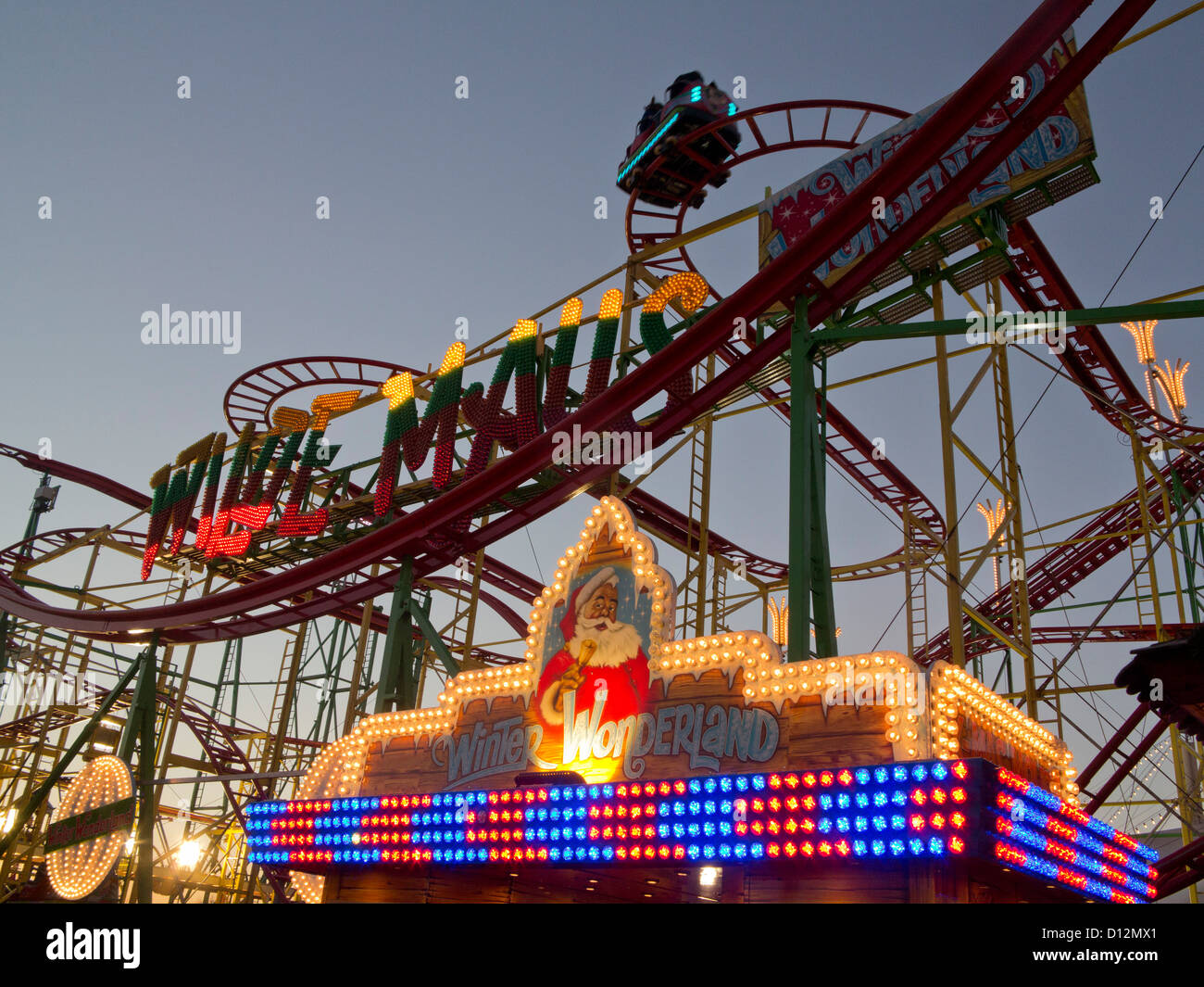 Roller-coaster at Hyde Park Winter Wonderland Christmas Fair, London ...