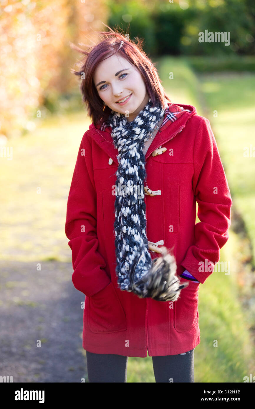 Girl red duffel coat hi-res stock photography and images - Alamy
