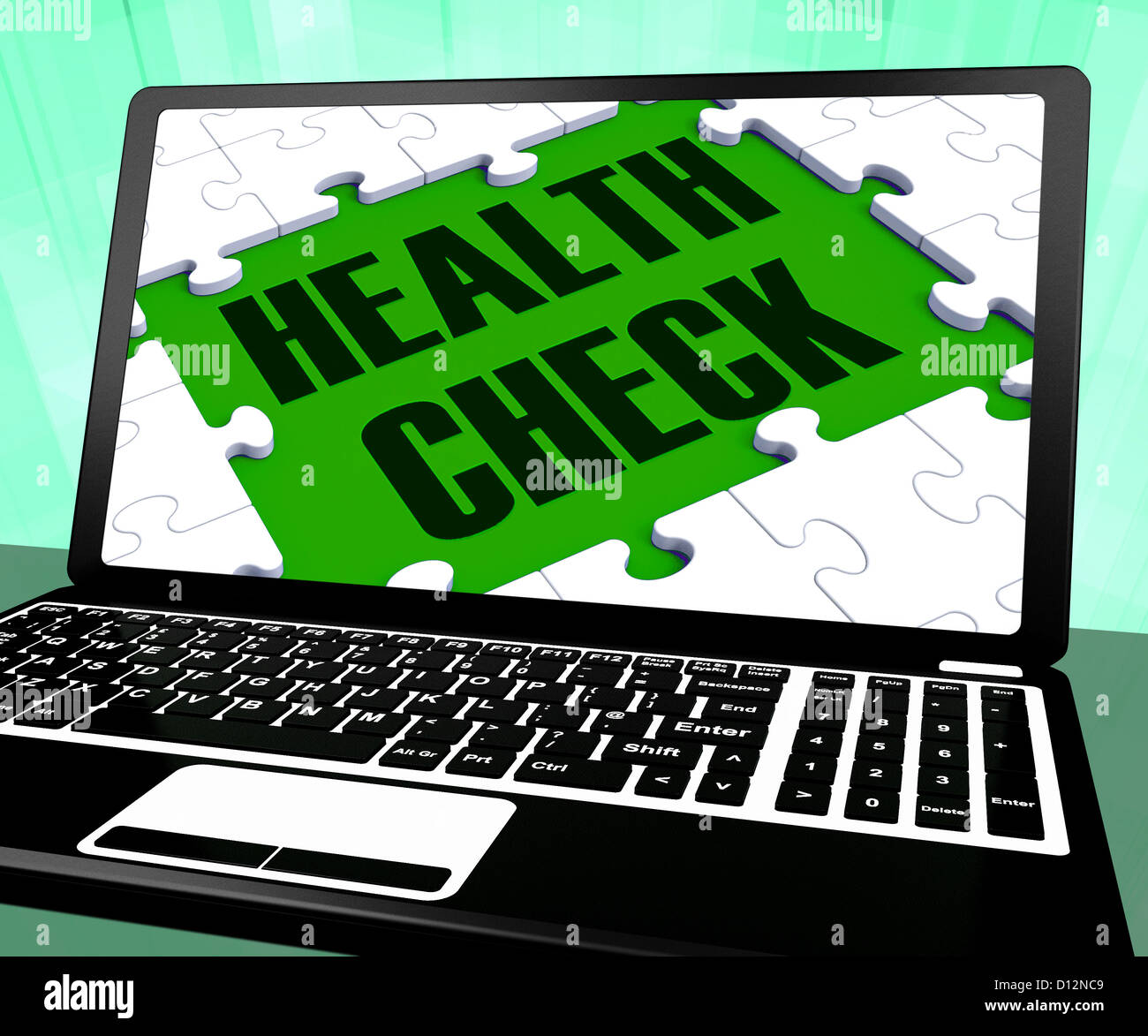 Health Check On Laptop Shows Well Being And Medical Care Stock Photo ...