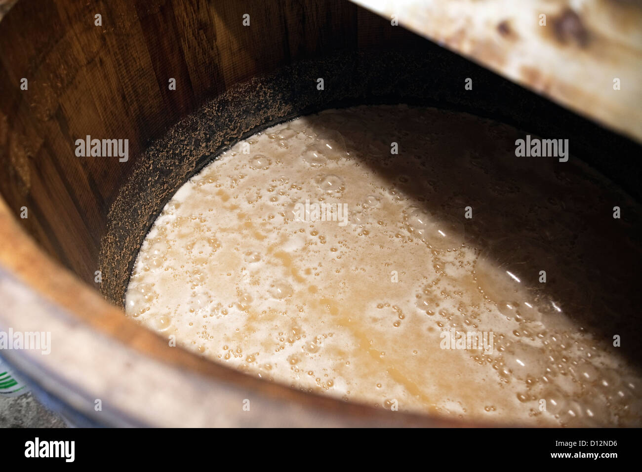 Wort fermenting in one of the traditional wash backs at the Glann Armor ...