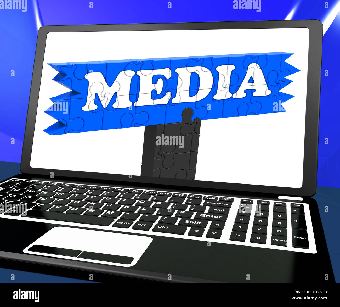 Media On Laptop Shows Internet Broadcasting And Multimedia Stock Photo ...