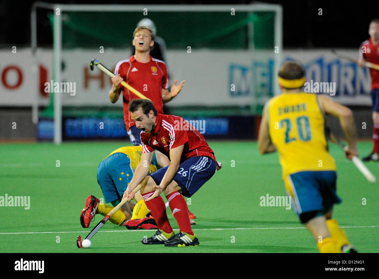 06.12.2012 Melbourne, Australia. Nick Catlin of England reacts after a ...