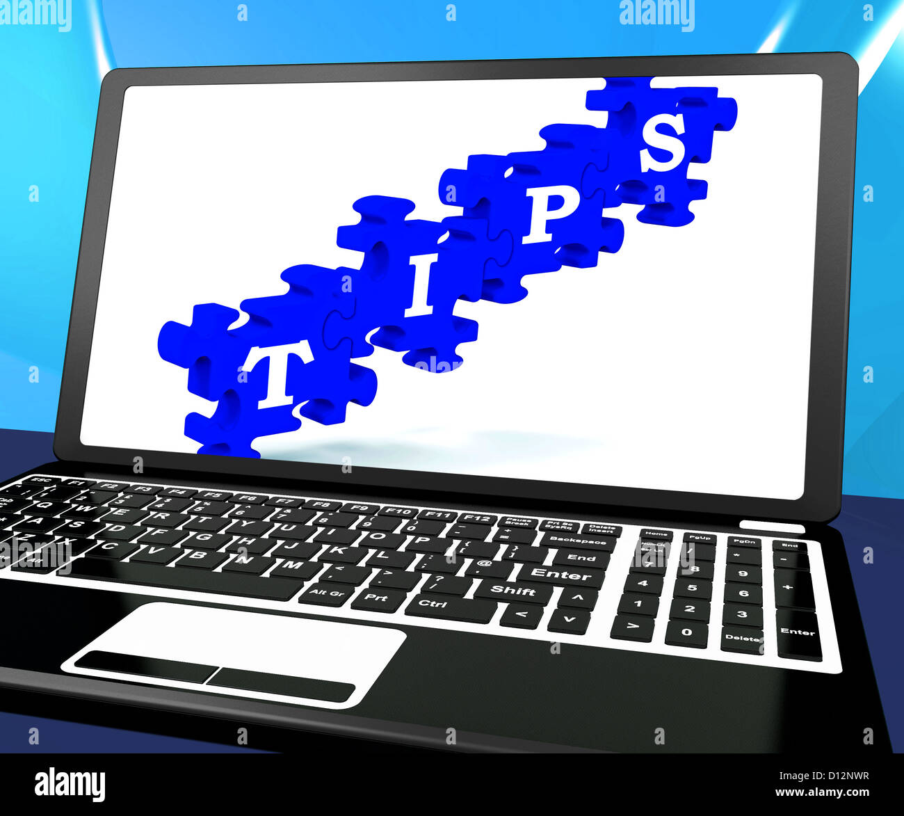 Tips Puzzle On Laptop Shows Internet Guide And Clues Stock Photo - Alamy