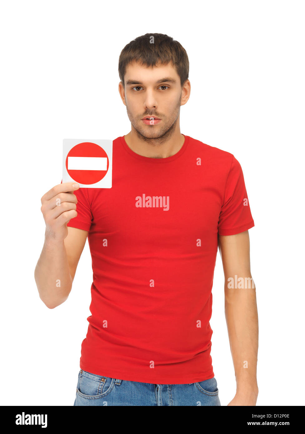 man holding no entry sign Stock Photo - Alamy