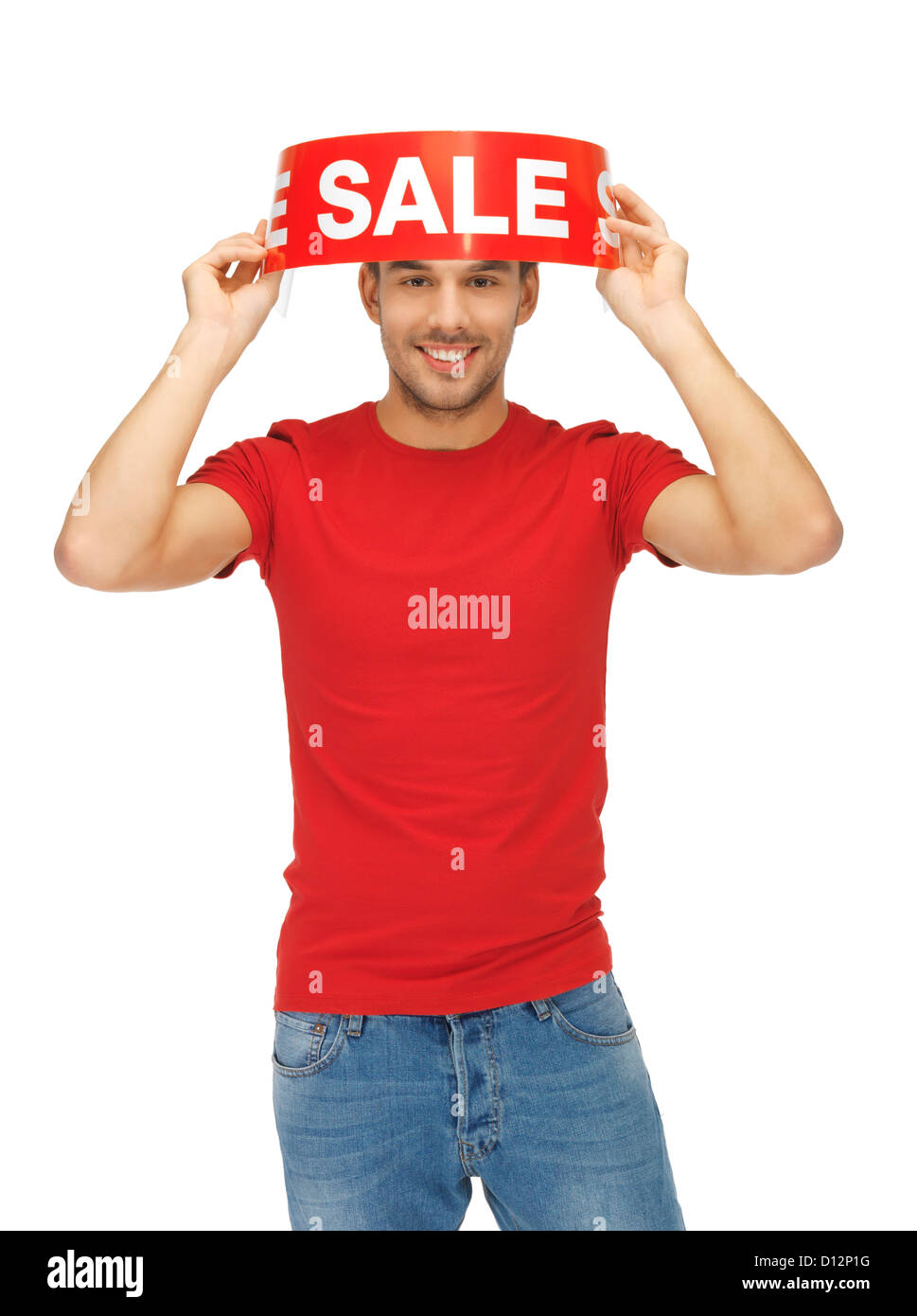 handsome man with sale sign Stock Photo - Alamy