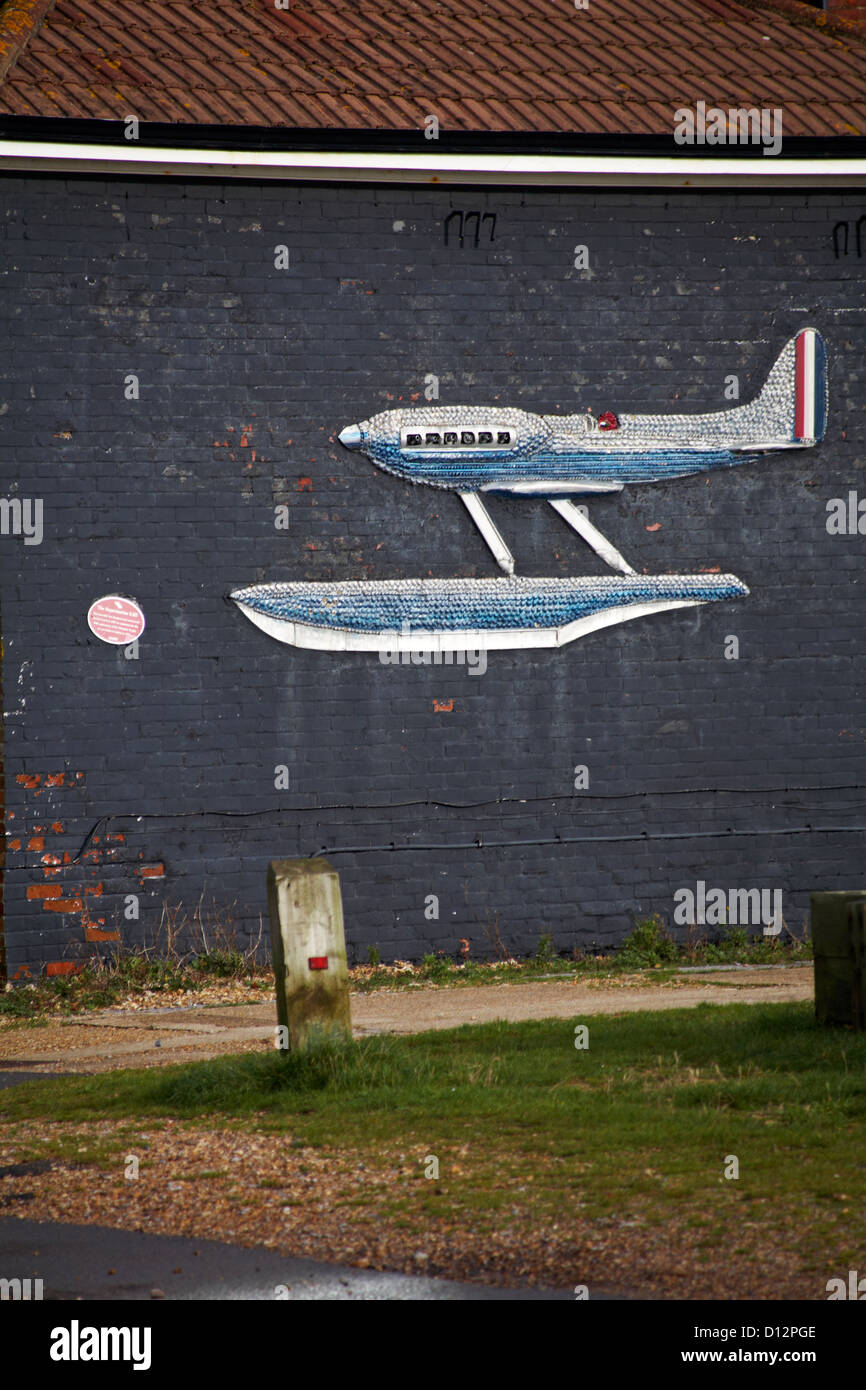 Supermarine S.6B decorative plane made of sea shells on side of ...